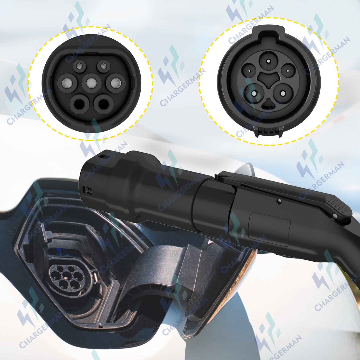 Chargerman Type 1/J1772 to Type 2 EV Adapter - Conveniently Charge Eur